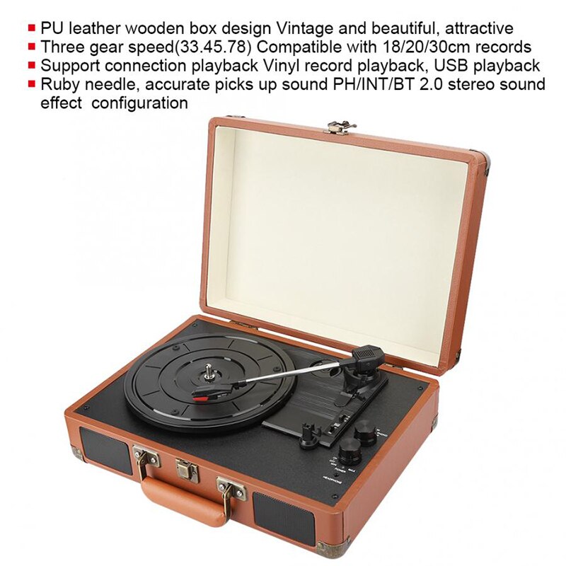 33/45/78 RPM Vintage Brown Wireless bluetooth orta... – Grandado