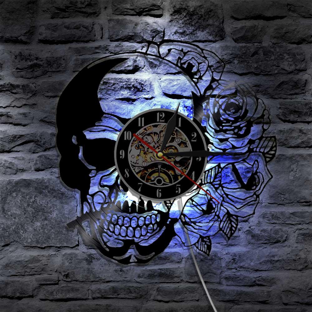 Skull Rose Tattoo Wall Art Clock Skeleton Skull Th... – Vicedeal