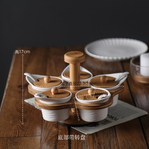 Rotatable Ceramic 5 Grid Spice Jar with Spoons Sal... – Grandado