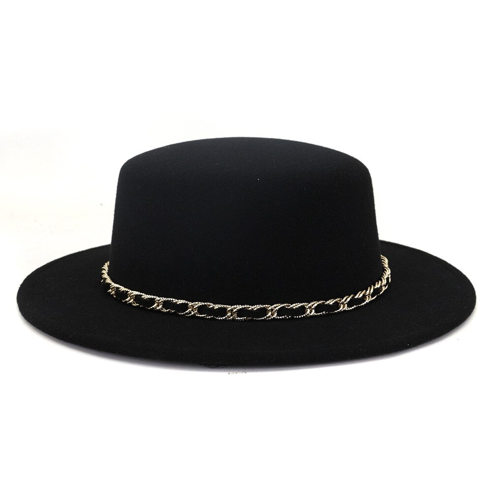 Chain fedora hat British felt retro flat top hat f... – Grandado