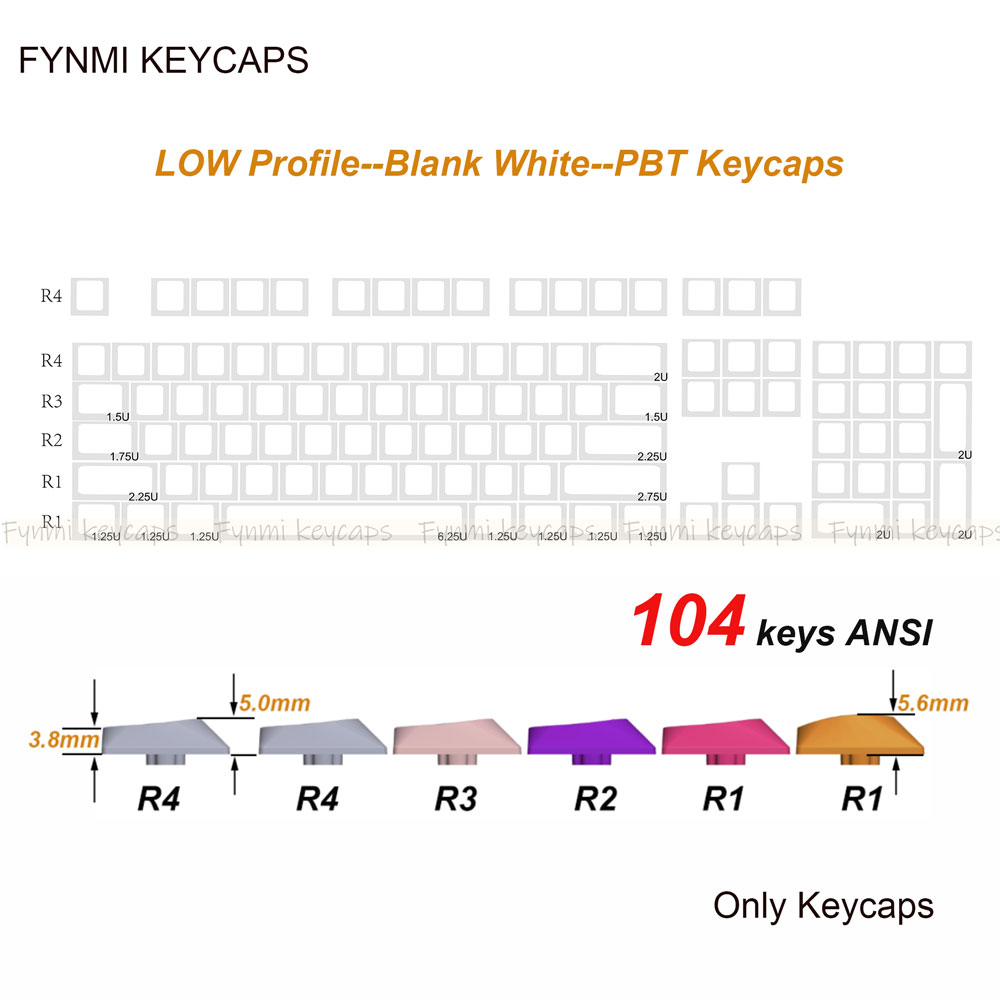 Fynmi Low Profile Blank White PBT keycaps ANSI 61 ... – Grandado