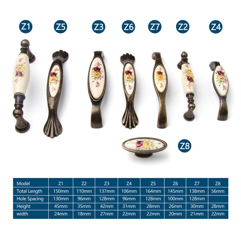 Antigo vintage flor bronze puxadores de porta cerâ... – Grandado