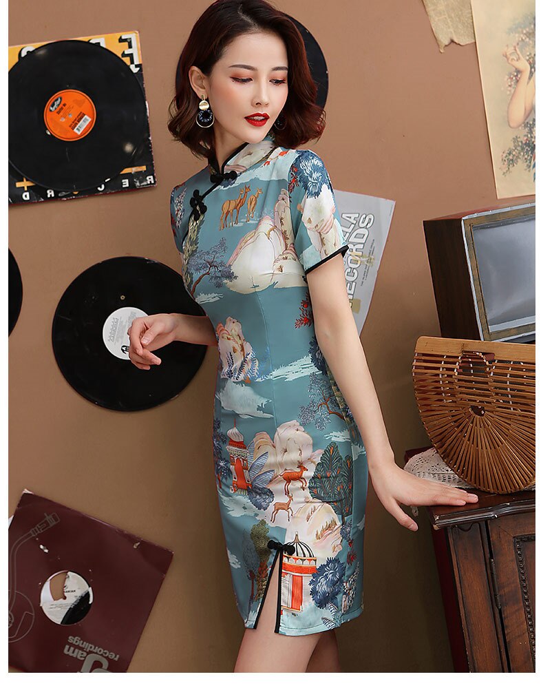 Sheng Coco Royal Blue Cheongsam Jurken Korte Zomer... – Grandado