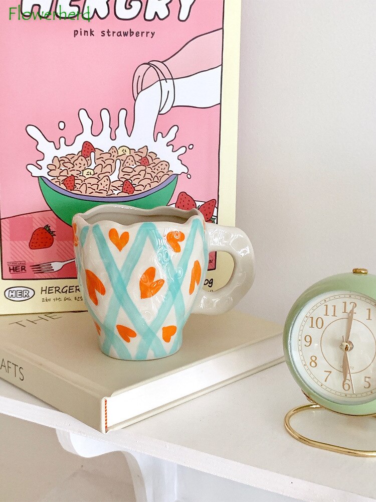 Hand Pinch Ceramic Coffee Cup with Handle Flower H... – Grandado
