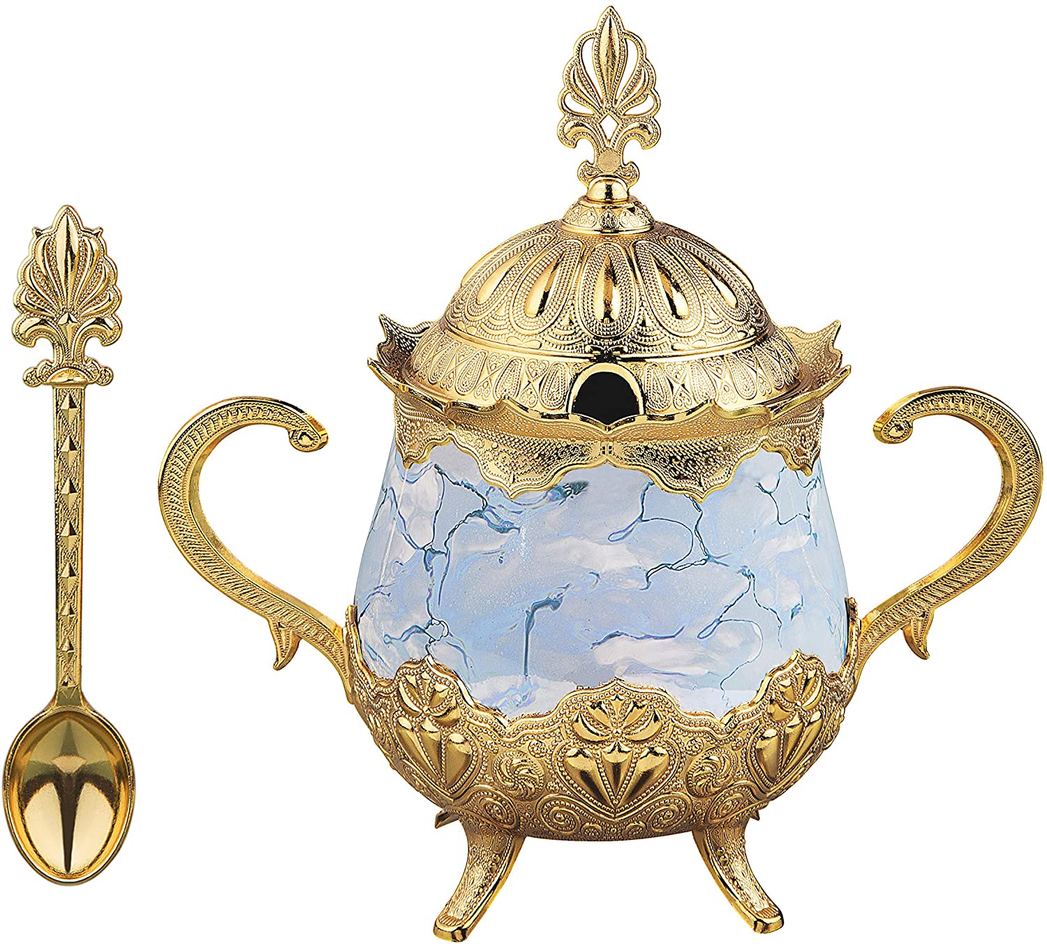 Luxe Porselein Suikerpot Met Deksel En Lepel, Zilv... – Grandado