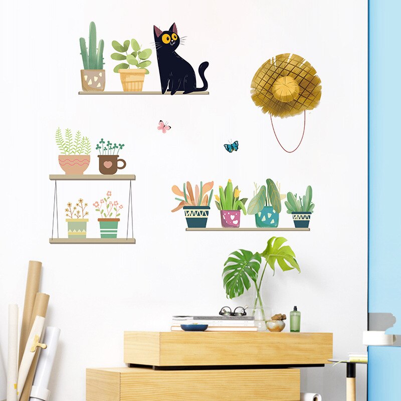 Cute Kitten flower pot wall stickers living room b... – Grandado