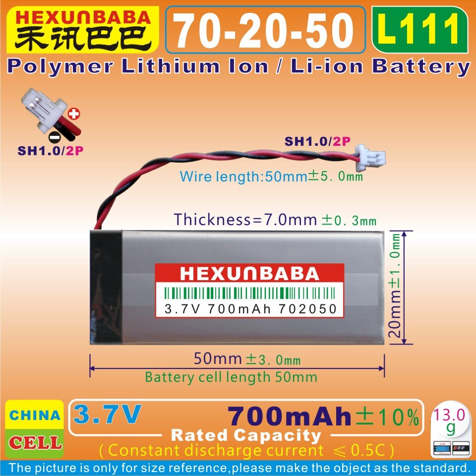 2 stk [ l111 ] 3.7v 700 mah [ 702050 ] polymer lit... – Grandado