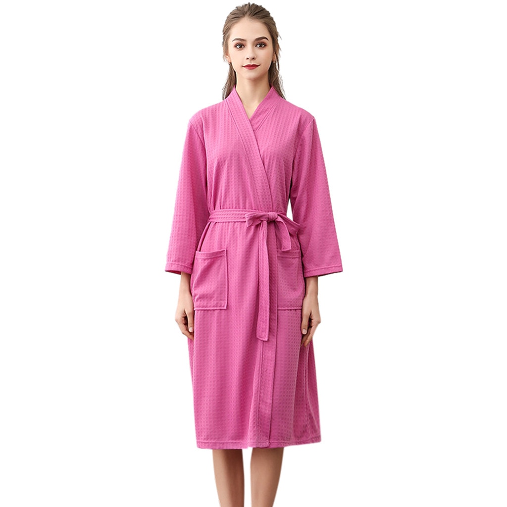 waffle bathrobe solid sleepwear Robe men women bat... – Grandado