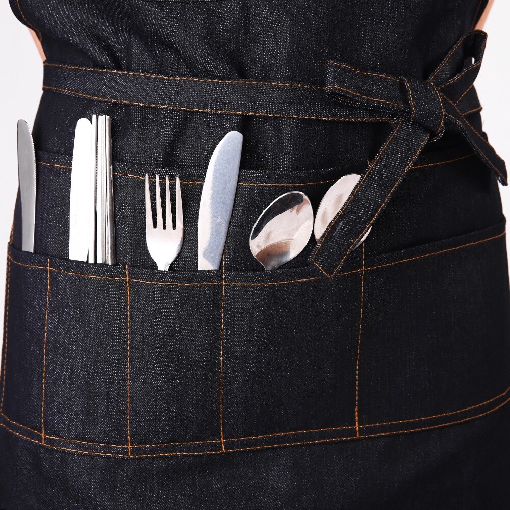 black Denim Apron for Chef kitchen Apron for woman... – Grandado