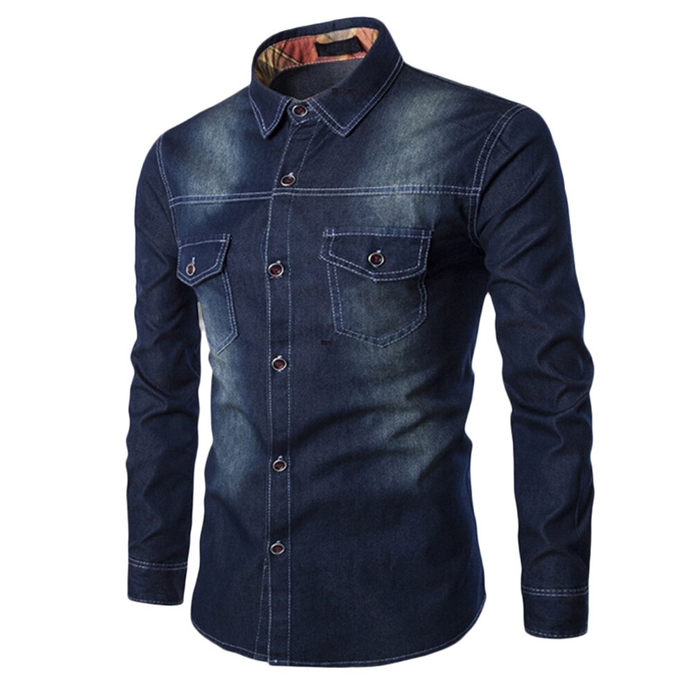Men Denim Shirt Long Sleeve Mens Casual Male Jean ... – Grandado