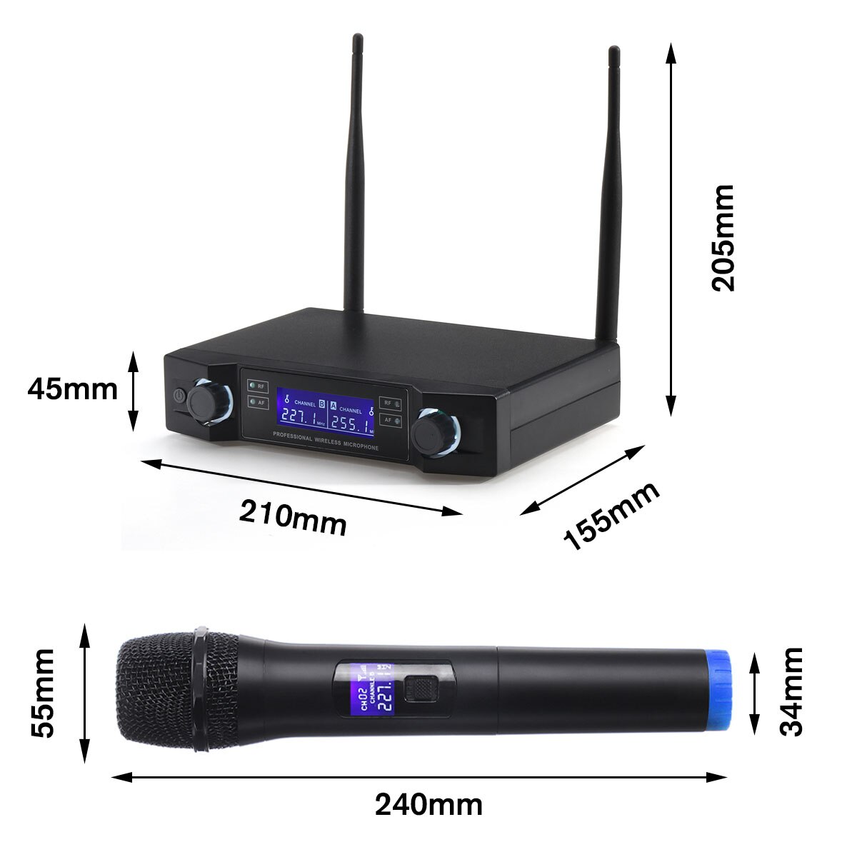 Dual Wireless Microphone System 2 Channel UHF Dyna... – Grandado