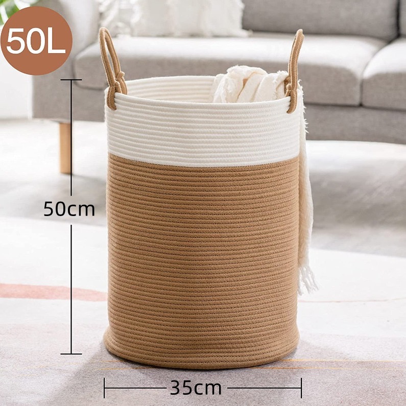 50L Woven Laundry Basket, Cotton Rope Storage Hamp... – Grandado