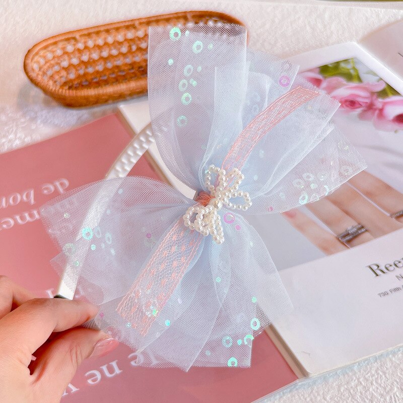 Fairy Mesh Hair Bows Clips for Girls Round Sequins... – Grandado