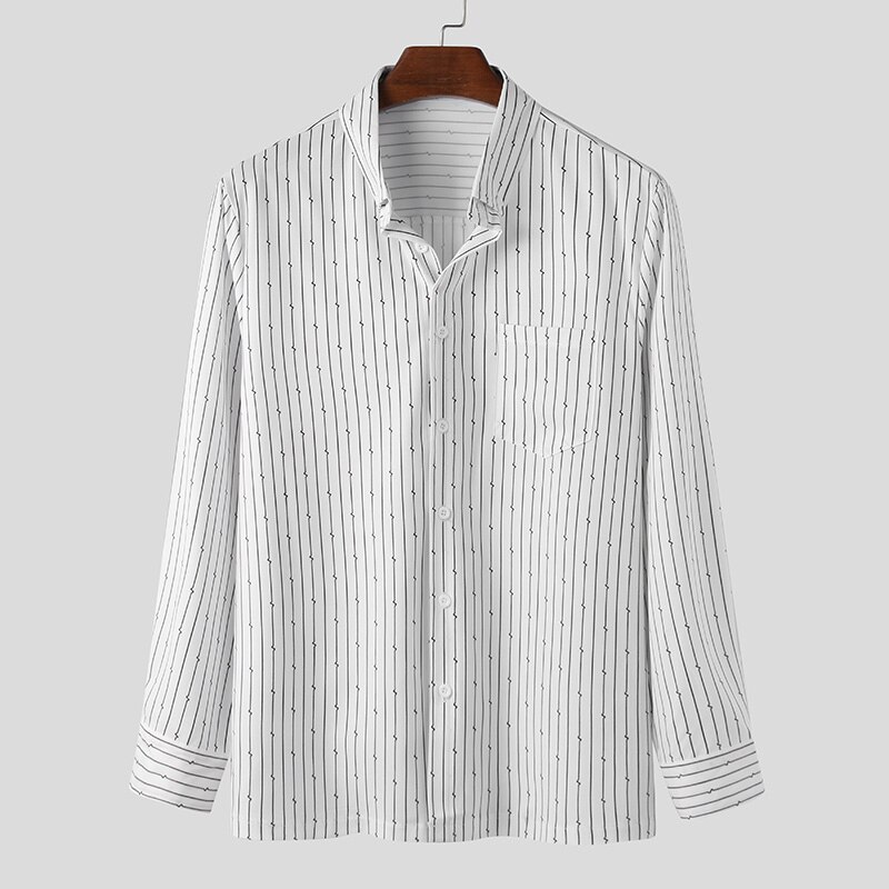 Incerun Mannen Jurk Shirt Gestreepte Revers Knop L... – Vicedeal