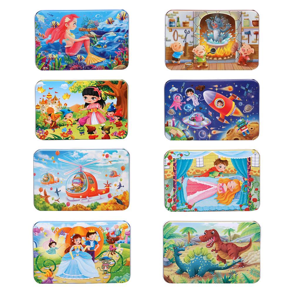 60 Pieces Iron Box Wooden Puzzle Kids Toy Cartoon ... – Grandado