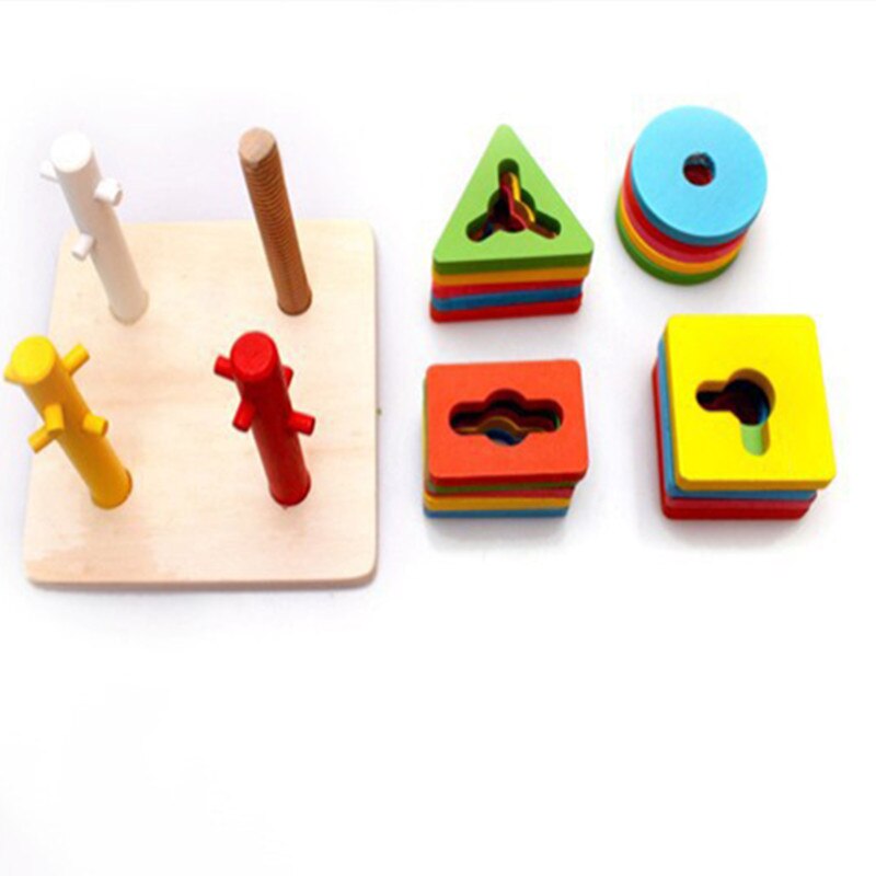 Wooden Toys Color Shaped Sorting Stacking Block To... – Grandado
