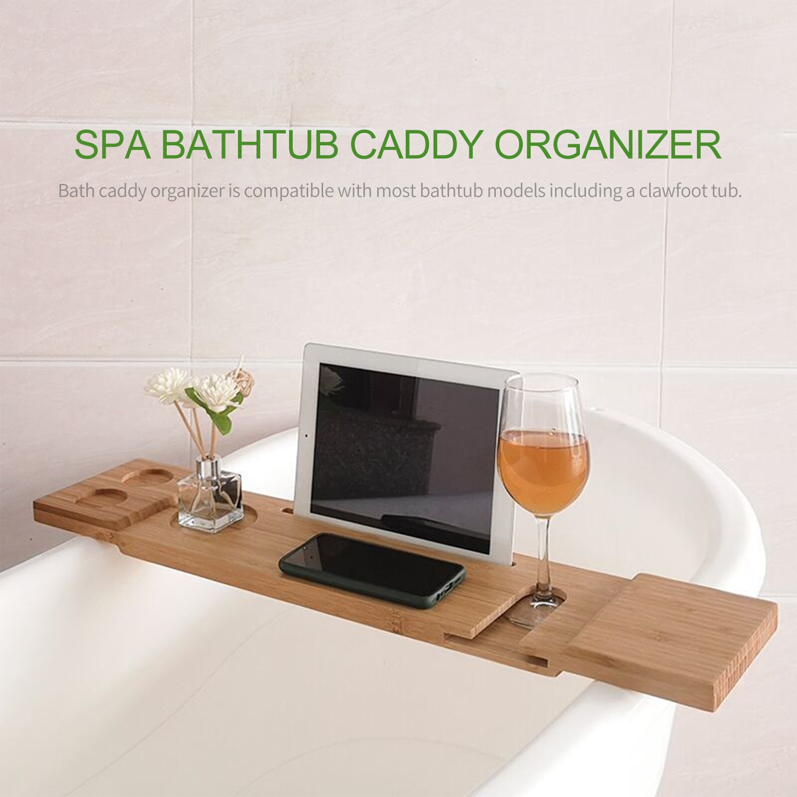 Bathtub Caddy Tray Bamboo Spa Bathtub Organizer Bo... – Grandado