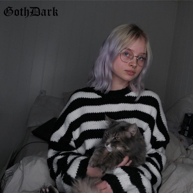 Goth Dark Vintage Striped Gothic Sweaters Punk Sty... – Vicedeal