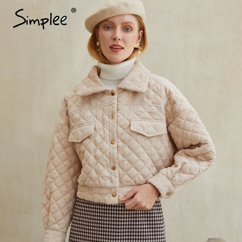 Simplee corduroy winter women coat Single-breasted... – Grandado