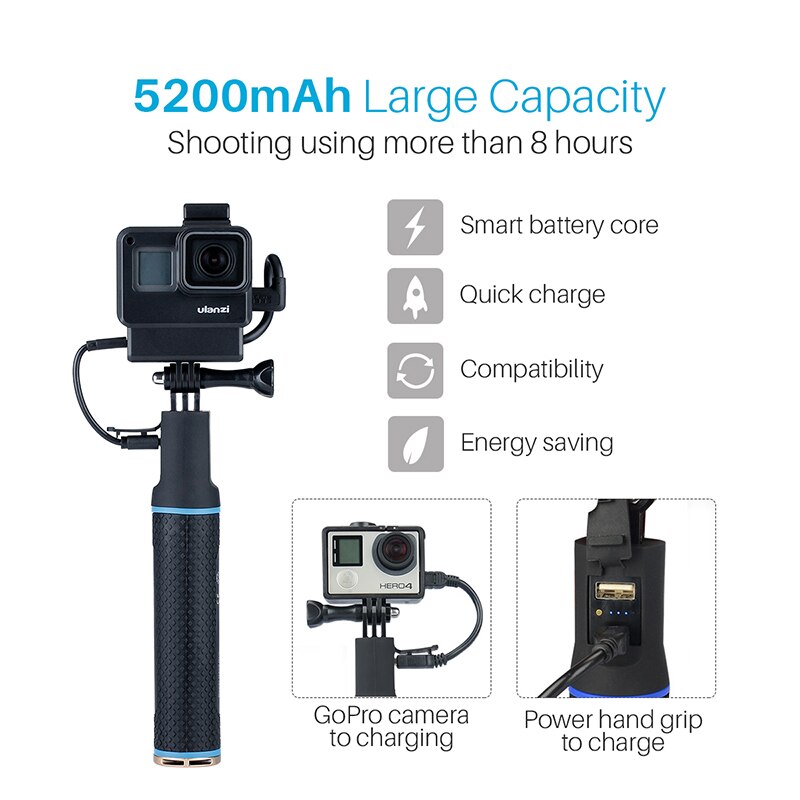 Action Camera Power Bank Hand Grip Monopod For GoP... – Grandado