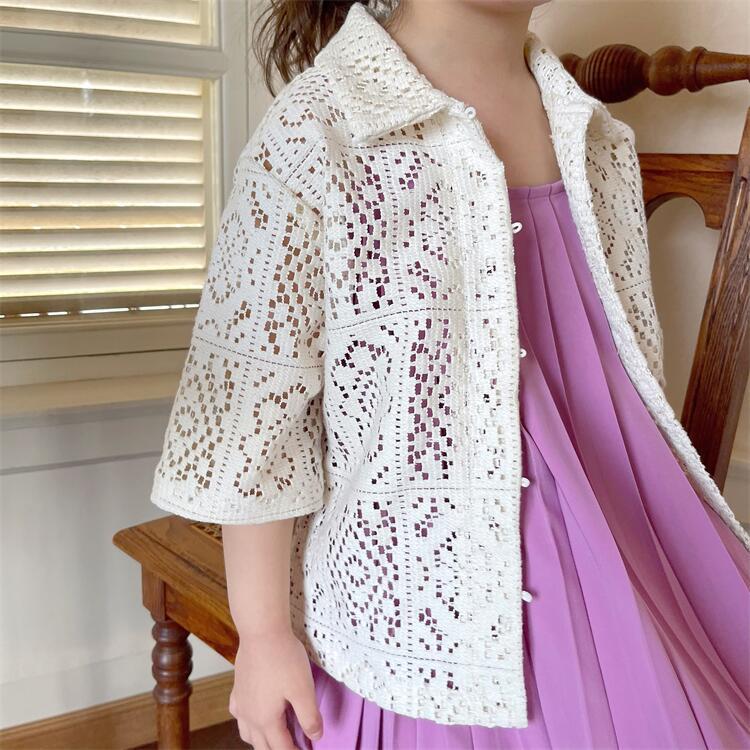 Summer Kids lacework hollow out jackets turn-down ... – Grandado