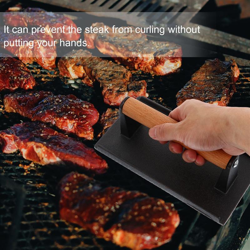 Rectangle Big BBQ Tool Cast Iron Wooden Handle Ste... – Grandado
