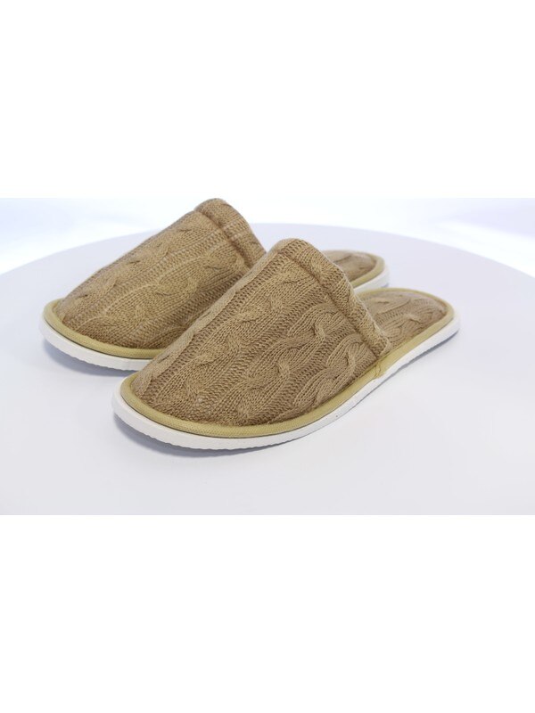 Men's Beige Knitted House Slippers With Warm Knitt... – Grandado