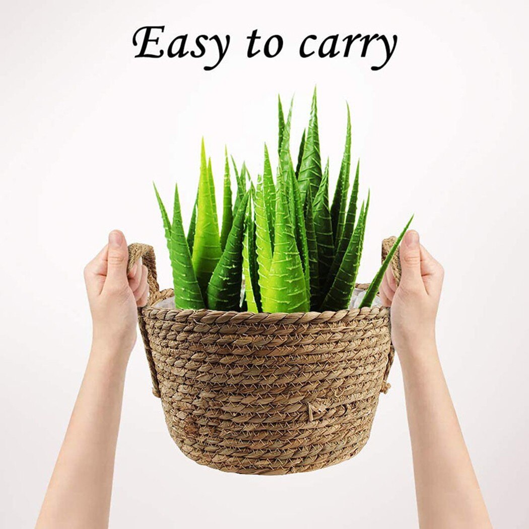 Straw Flower Pot Storage Basket Green Plant Flower... – Grandado