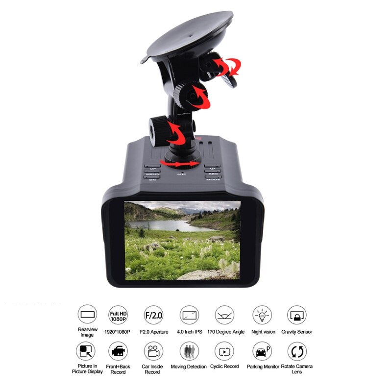 2 in 1 bil dvr kameradetektor hd 1080p innebygd g... – Grandado