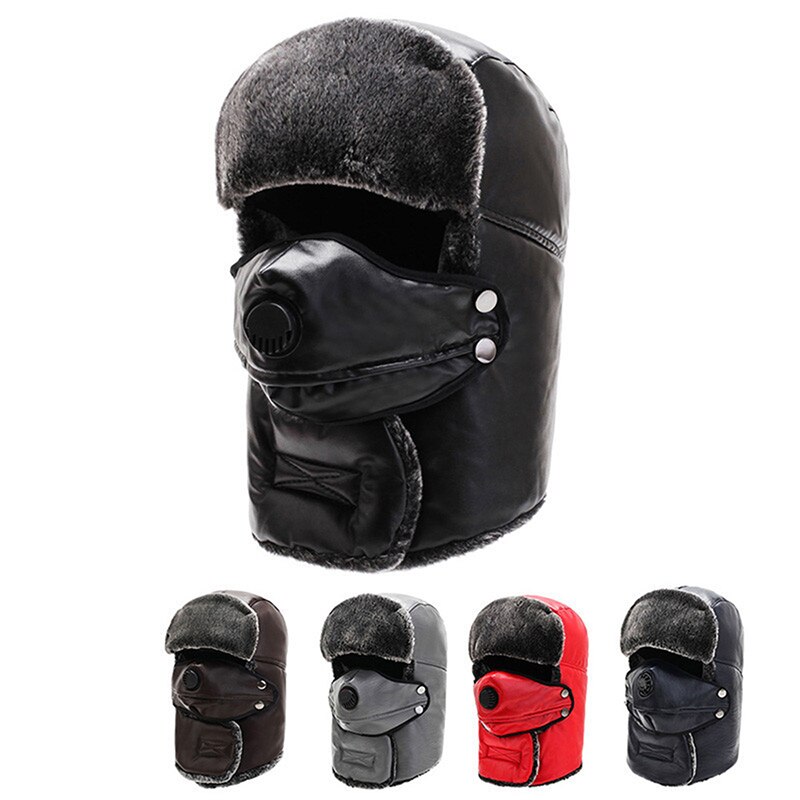 Fur Leather Russia Army Mask Hat Thick Warm Winter... – Grandado