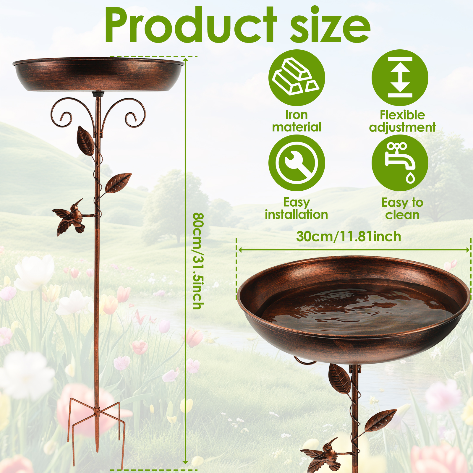 Iron Bird Bath 32 In Vintage Standing Bird Bath Bo... – Grandado