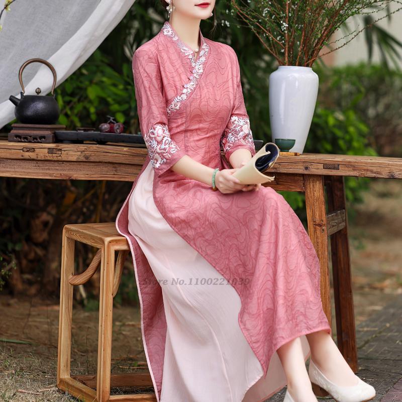 Robe qipao traditionnelle chinoise en dentelle, te... – Grandado