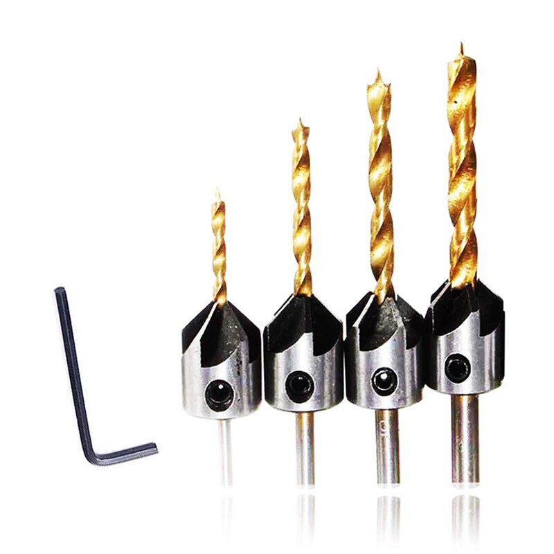4 Pcs Titanium Coated Countersink Boor Set Houtbew... – Grandado