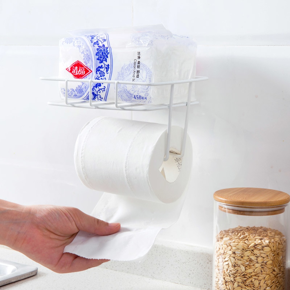 Wrought iron free punch paper towel rack toilet pa... – Vicedeal