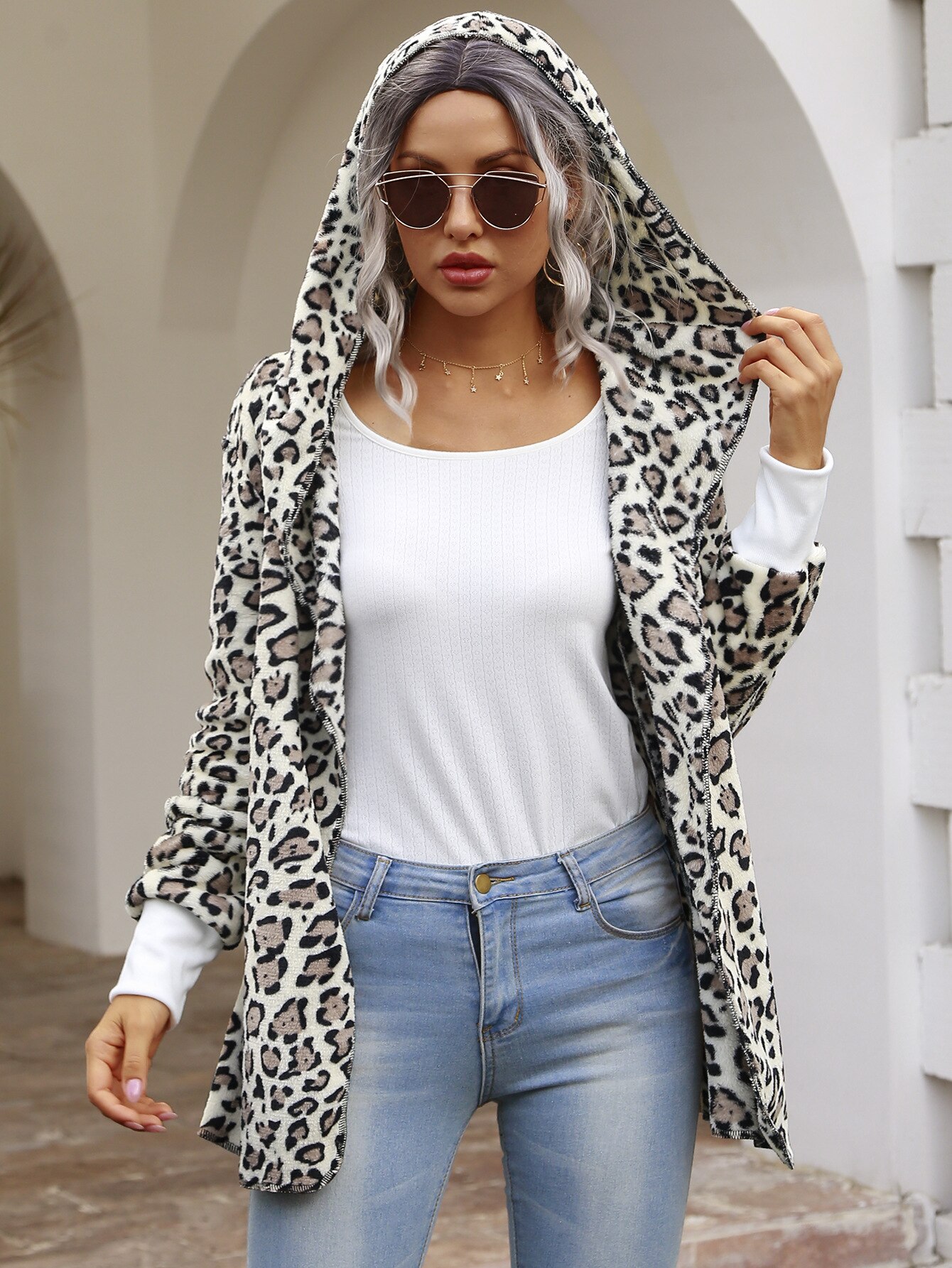 Leopard Print Hooded Cardigan Tops For Women Woole... – Grandado