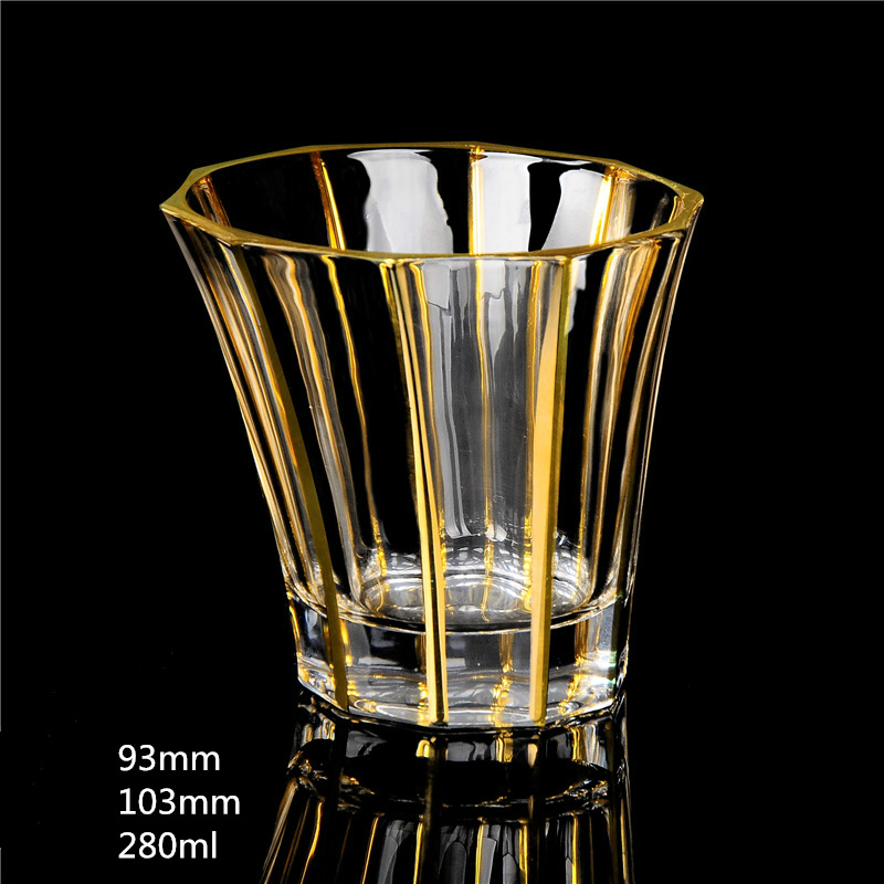 Slap-up Trace Golden Wide Rim Crystal Whiskey Glas... – Grandado