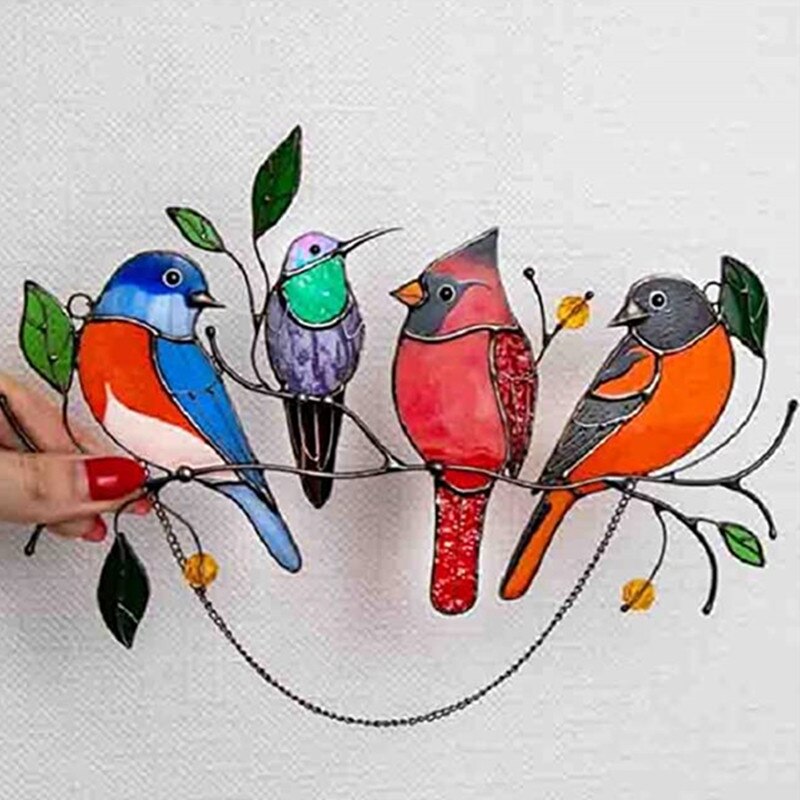 1PC Birds Stained Glass Window Hangings Panels Sta... – Grandado