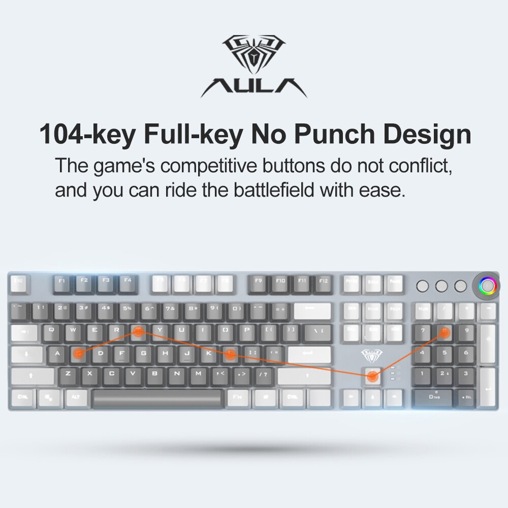 AULA Mechanical Gaming Keyboard White-Light 104 An... – Grandado