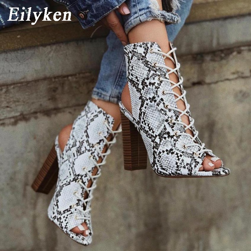 Eilyken Snakeskin grain Women Boots Sandals Peep T... – Grandado