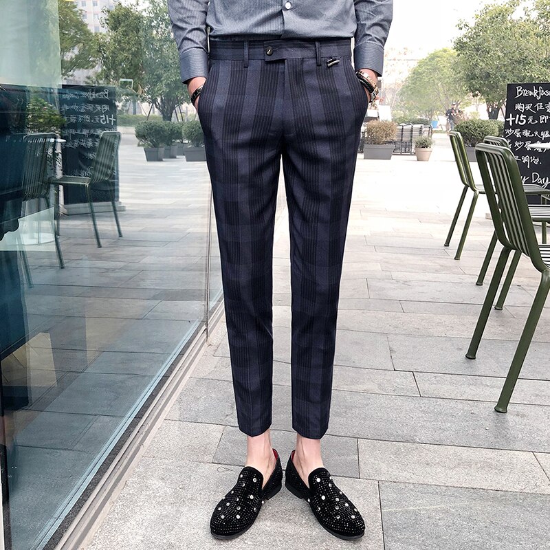 Plaid Check Mannen Jurk Broek Slim Fit Blauw Bruin... – Grandado