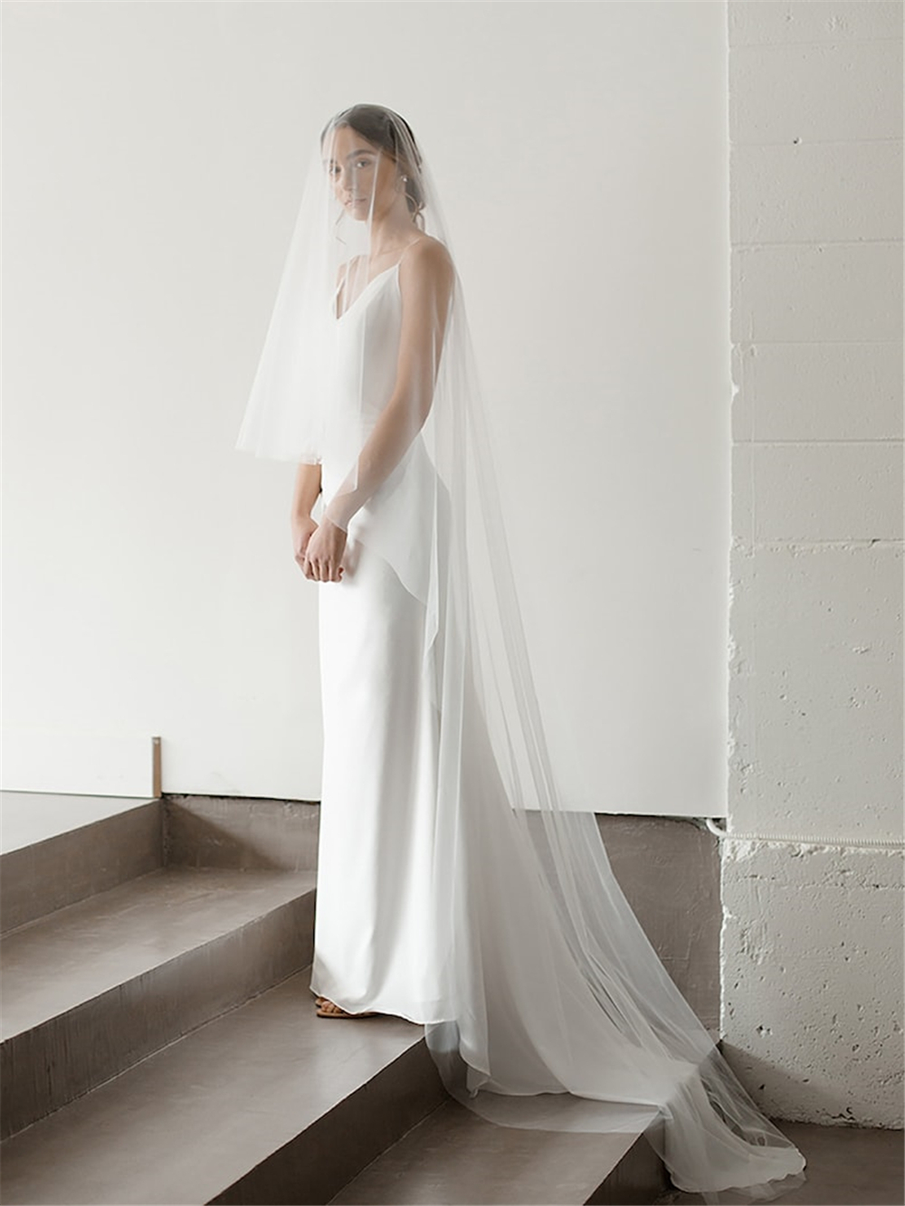 Bridal Veil Long Simple 1 Tier Blusher Sheer Veil ... – Vicedeal