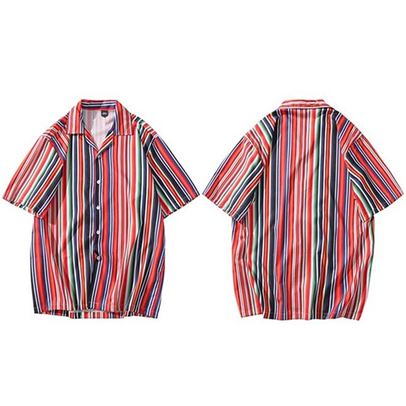 Mannen Hawaiian Shirt Zomer Harajuku Streep Strand... – Vicedeal