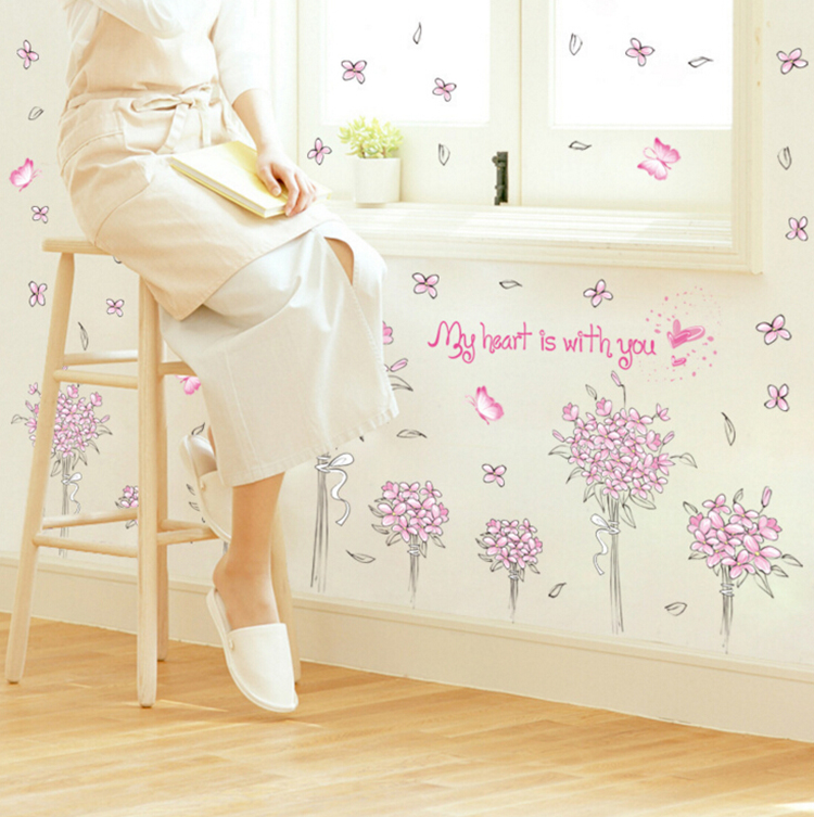 Pink flower group large wall stickers flowers home... – Grandado