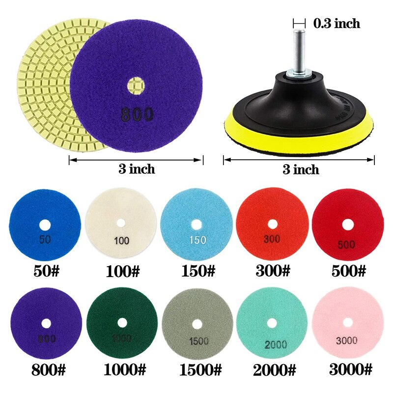 12Pcs 3 Inch Diamant Polijsten Set Nat/Droog Polij... – Vicedeal
