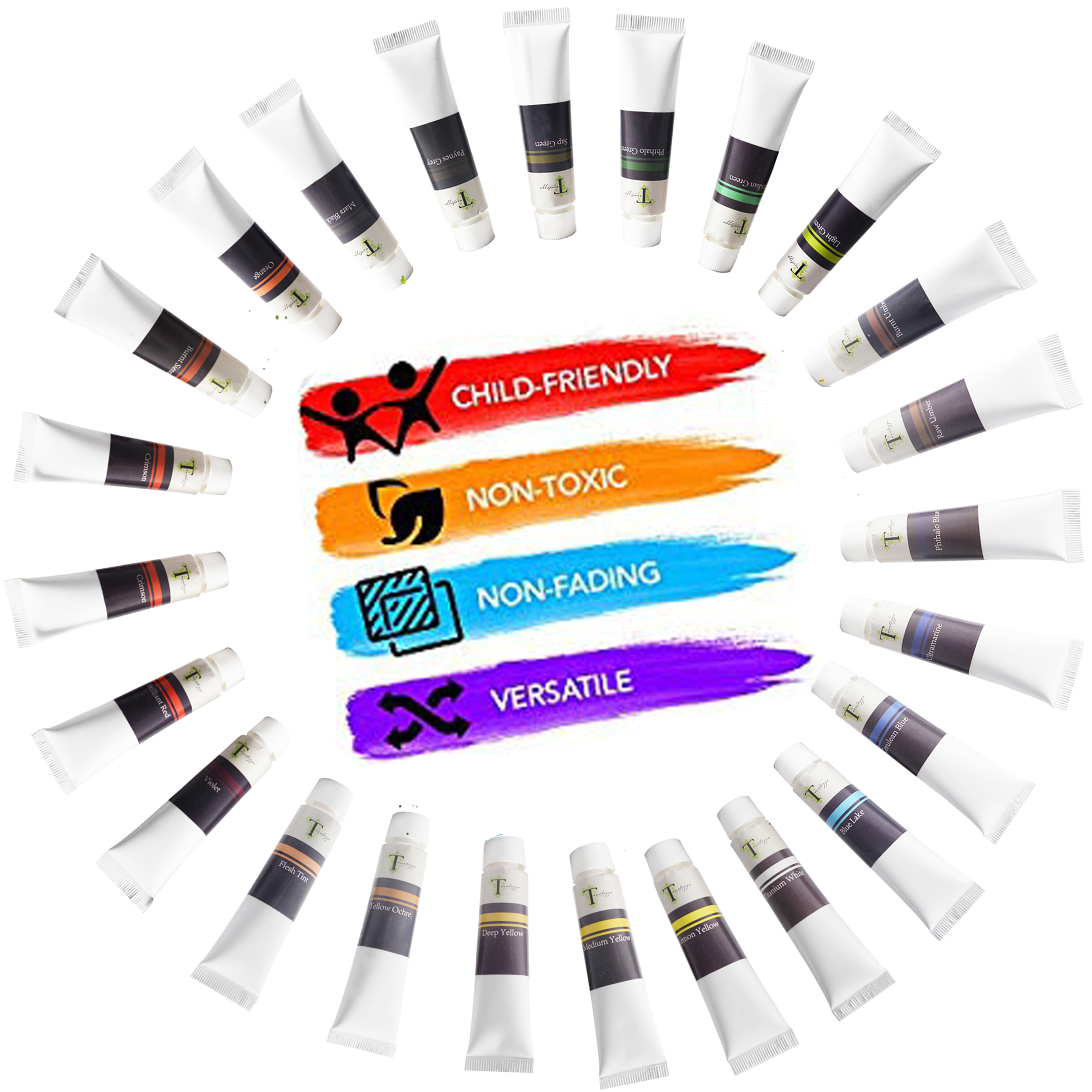 Tavolozza 24 Kleuren Buizen Acryl Verf Set 22ML me... – Grandado