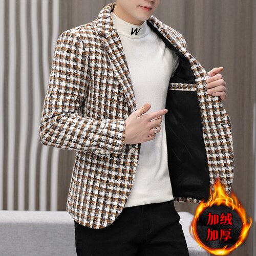 Winter Men Blazers Thick Woolen Suit Jacket Casual... – Grandado