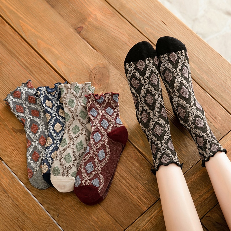 Retro Socks Women Lace Frilly Socks Ruffle Glitter... – Vicedeal