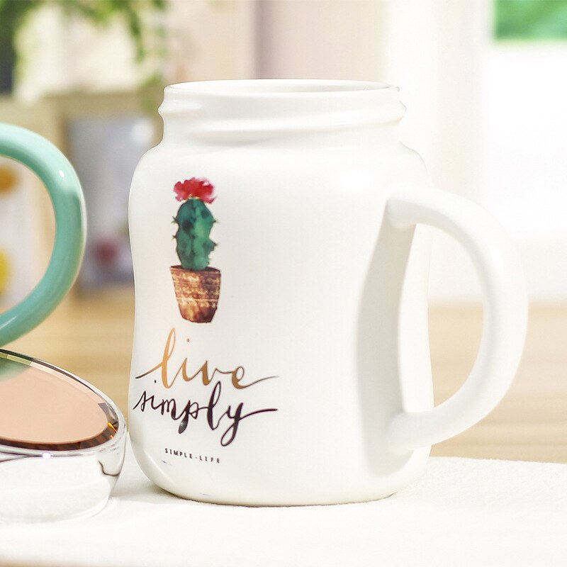 500Ml Cactus Patroon Groene Mok Met Deksel, drinkw... – Grandado