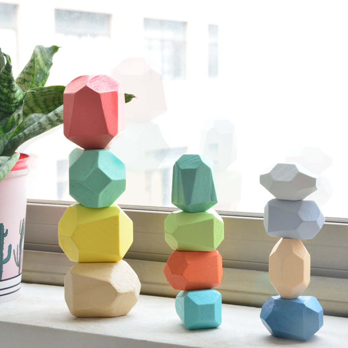 Children's Wooden Colored Stone Jenga Building Blo... – Vicedeal