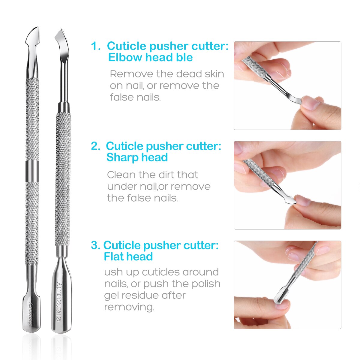 5 Pcs Cuticle Pusher Remover Kit Stainless Steel N... – Grandado
